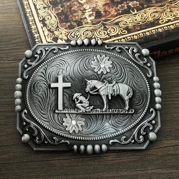 Accessories | Man Of Faith Cowboy Kneeling At Cross Belt Buckle ...